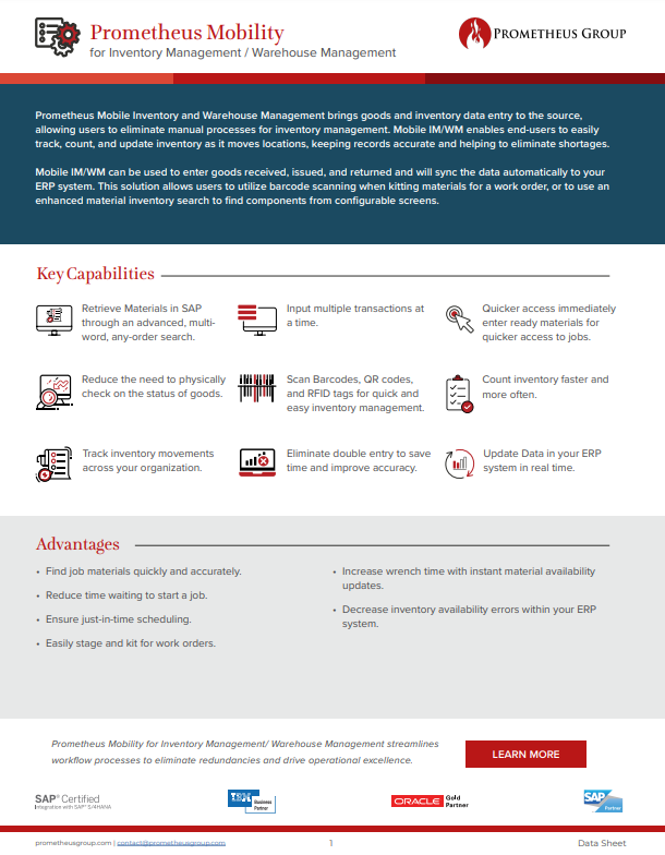 Prometheus Mobile Inventory Management Datasheet | Prometheus Group Prometheus Mobile Inventory Management Datasheet | Prometheus Group